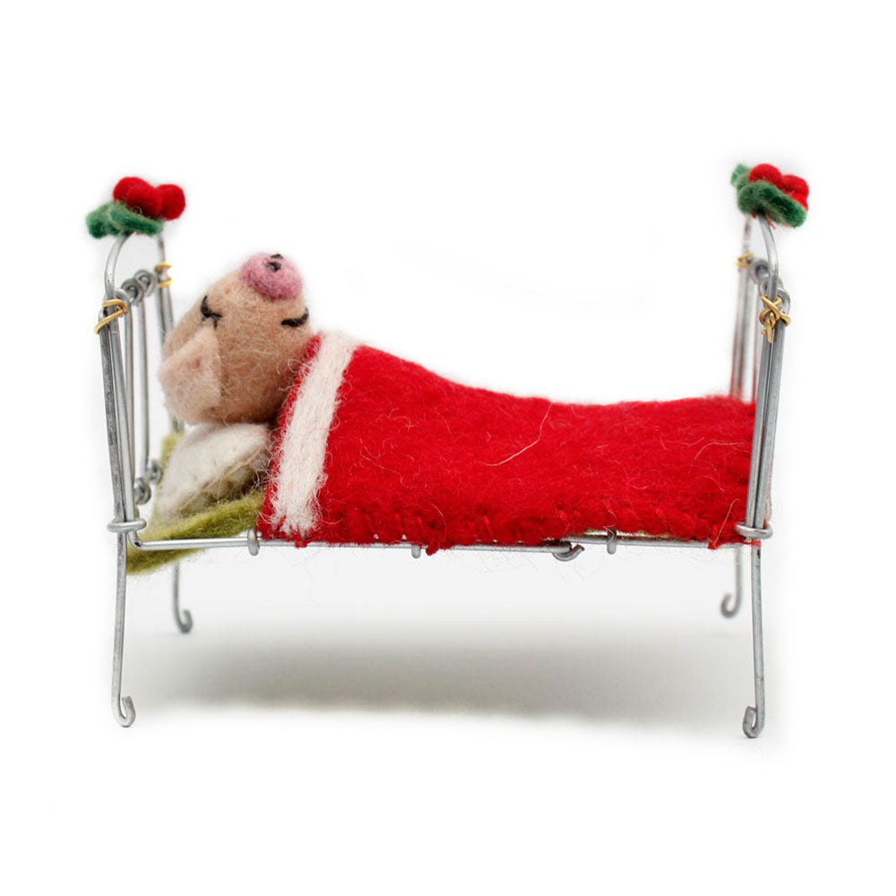 Piglet in Single Bed with Stocking Decoration from Festive Felt