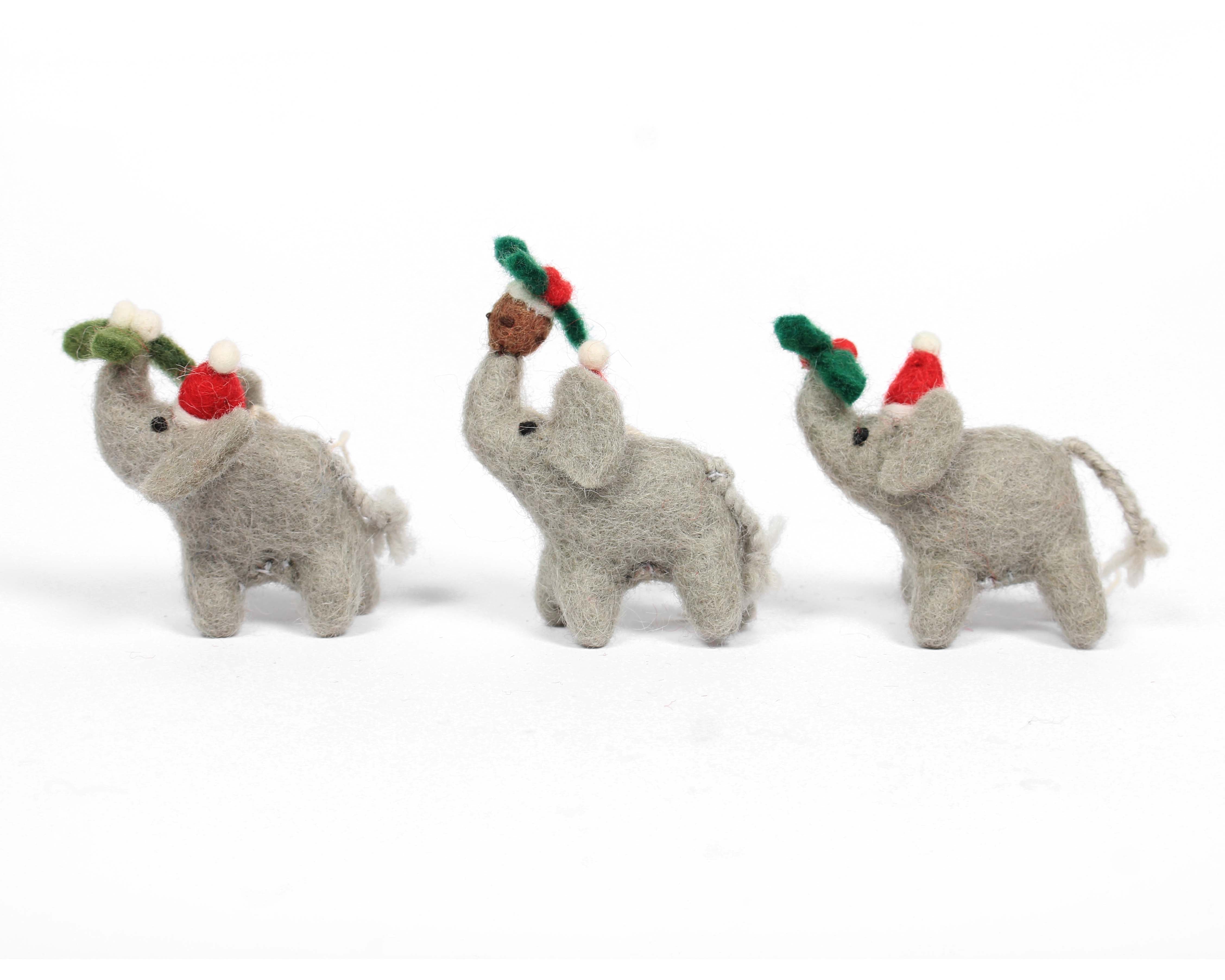 Mini Elephants with Holly, Mistletoe and Pudding l Amica Felt Wholesale