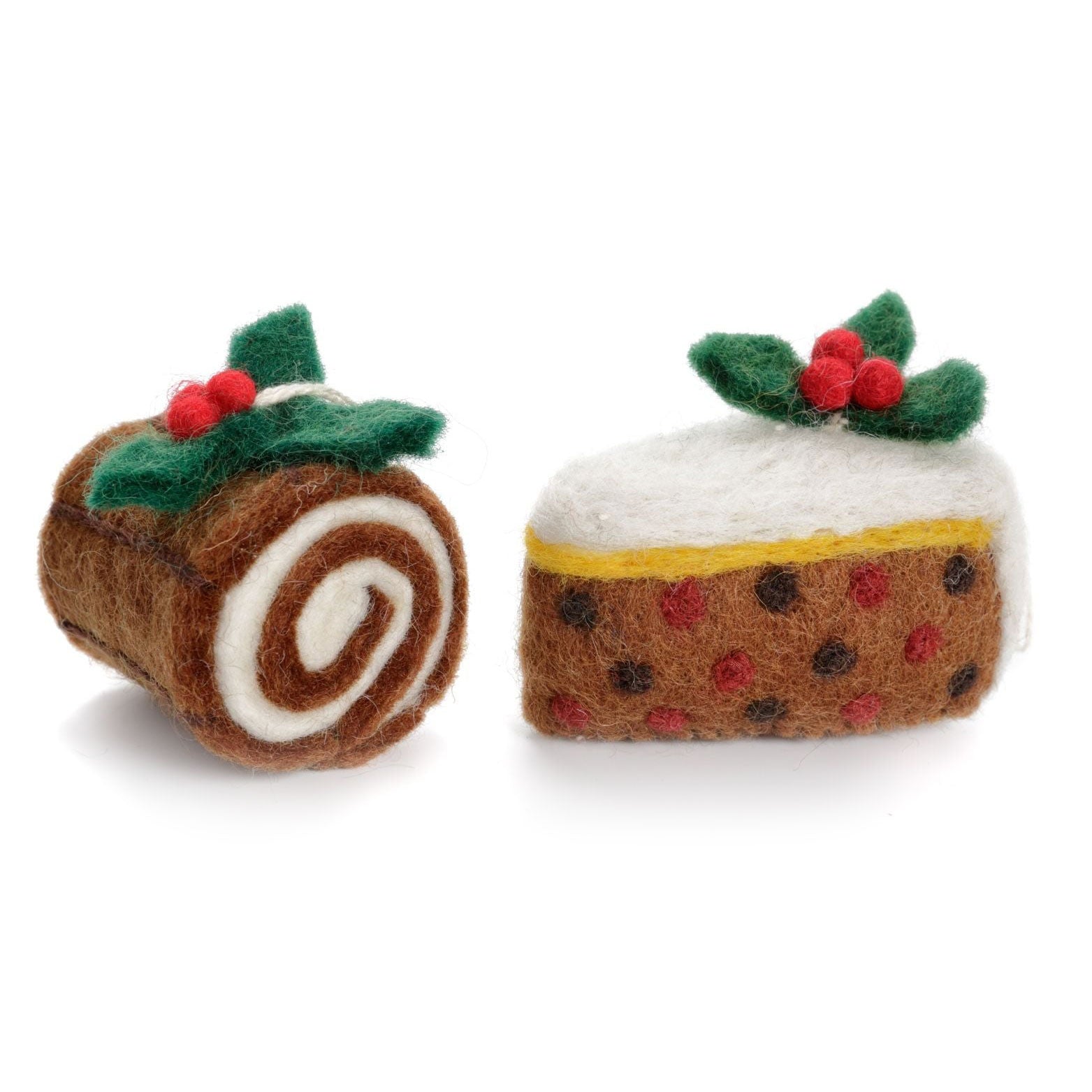 Christmas Cake Slice & Yule Log Decoration from Festive Felt